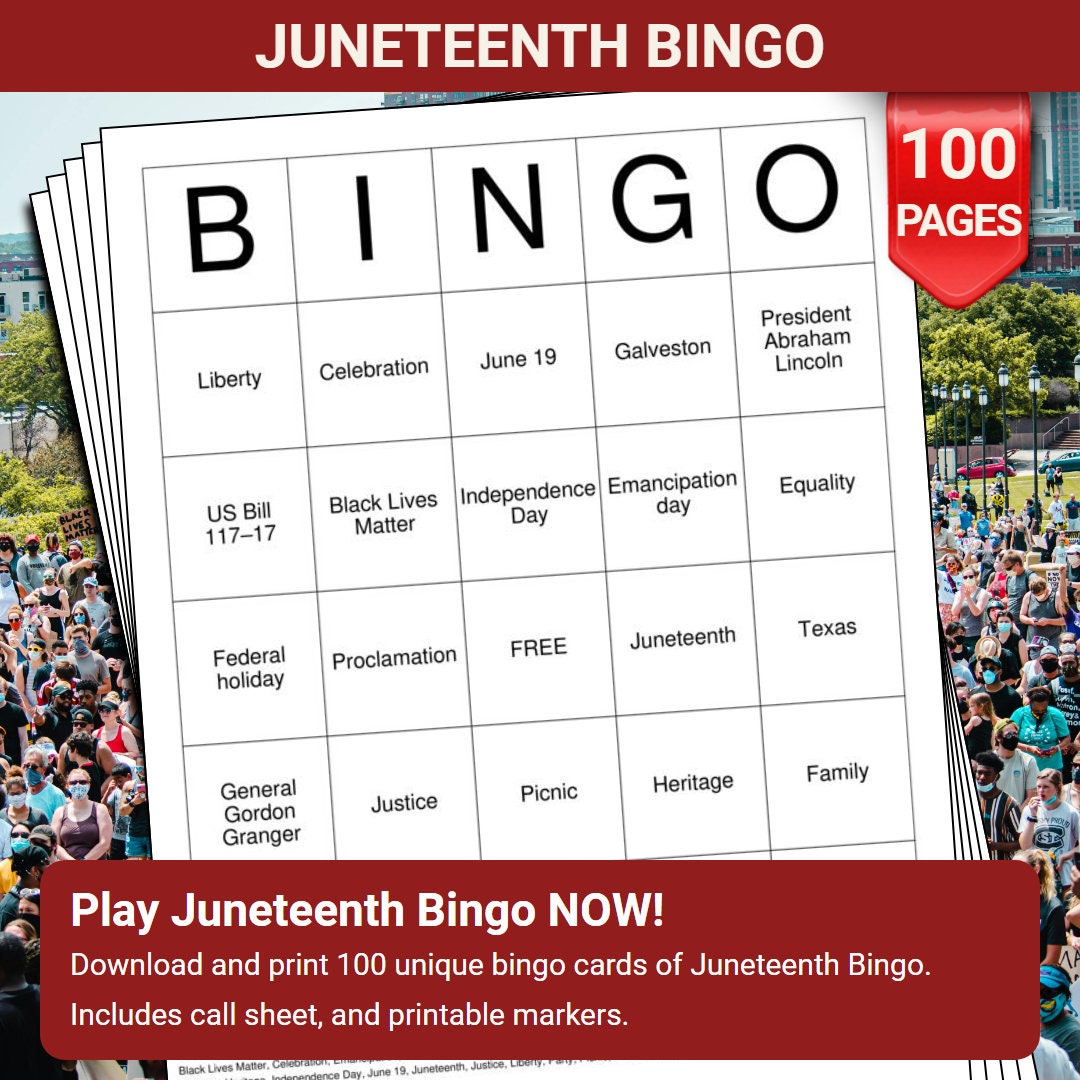 Juneteenth Bingo Cards - 100 Pages to Download and Print - Etsy