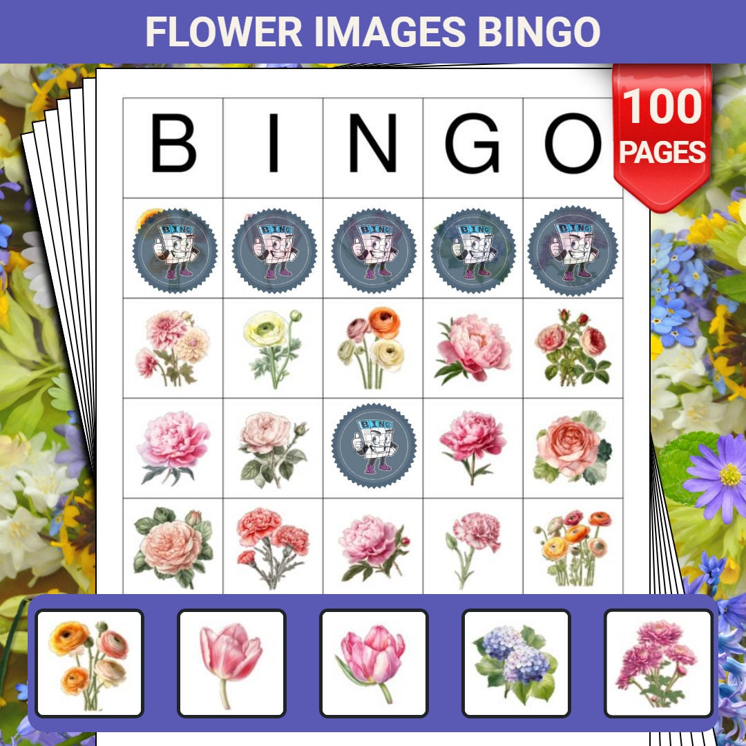 Flower Images Bingo Cards - 100 Pages to Download and Print - Etsy