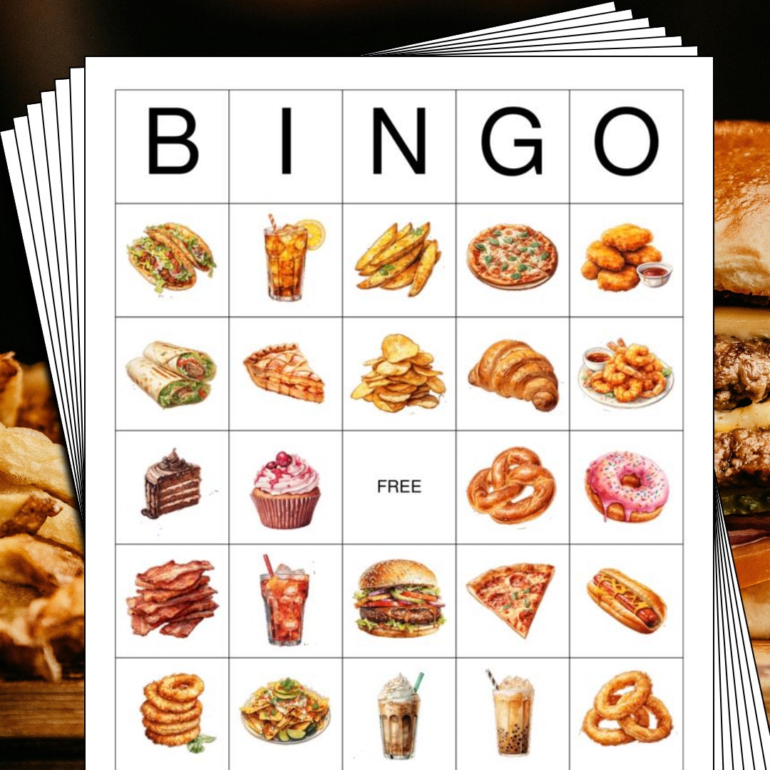 Fast Food Images Bingo Cards 100 Pages to Download and Print - Etsy