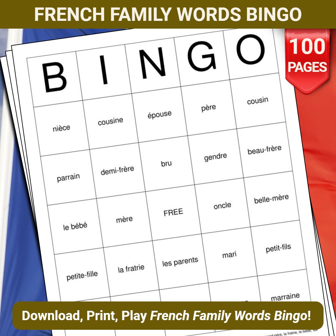French Family Words Bingo Cards - 100 Pages to Download and Print - Etsy