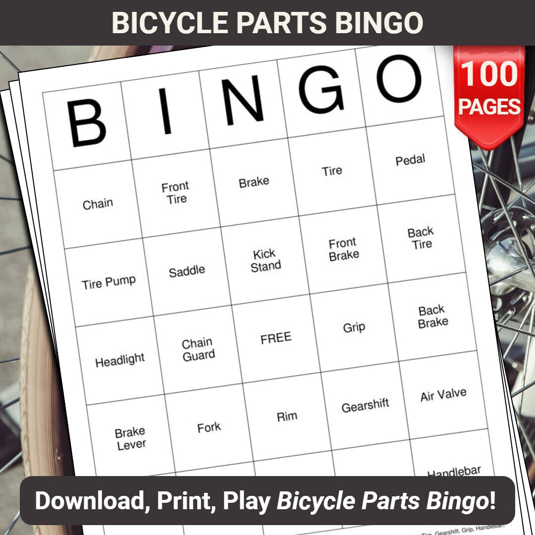 Bicycle Parts Bingo Cards - 100 Pages to Download and Print - Etsy