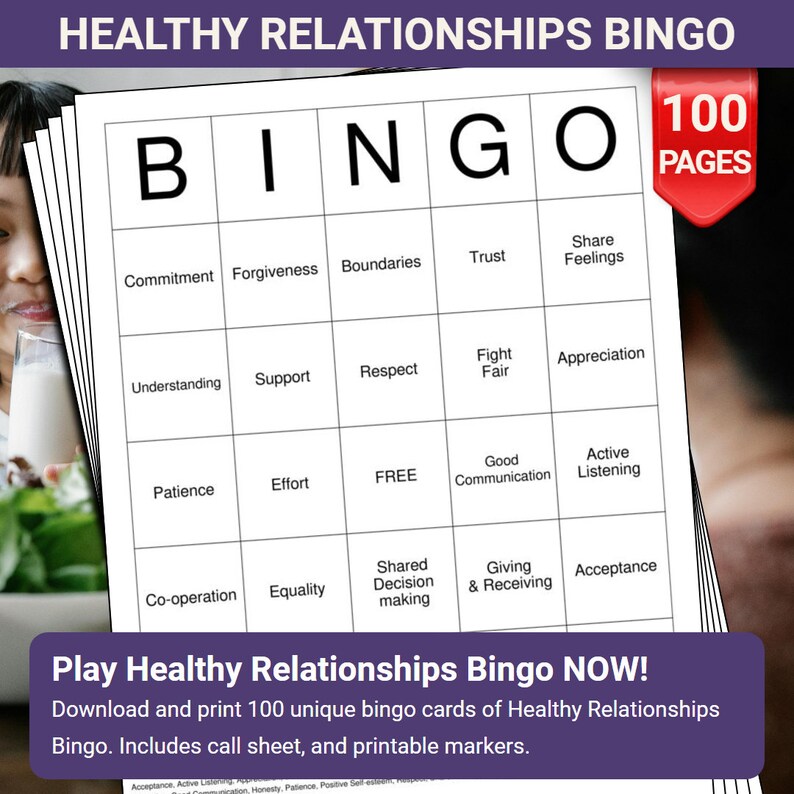Healthy Relationships Bingo Cards - 100 Pages to Download and Print - Etsy