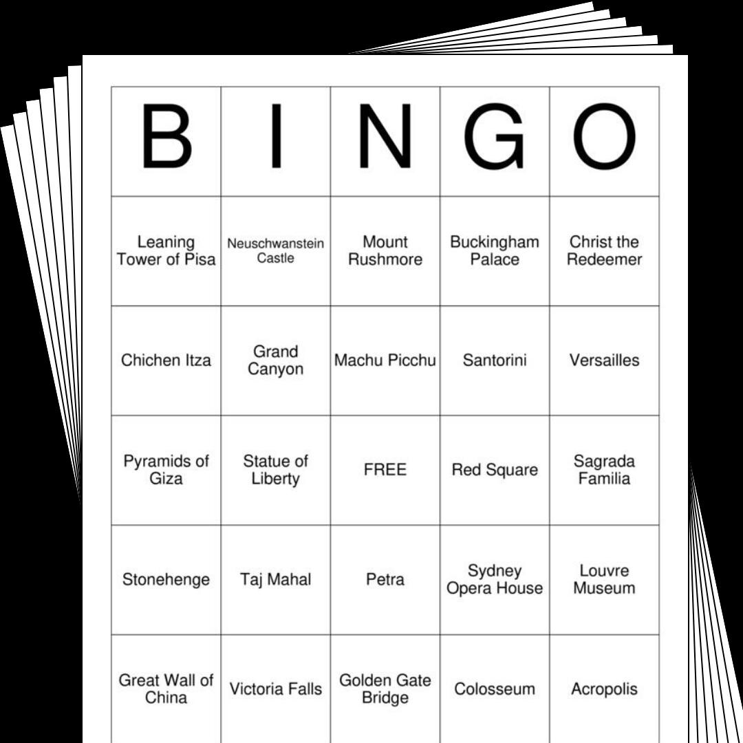 Famous Landmarks Bingo Cards - 100 Pages to Download and Print - Etsy