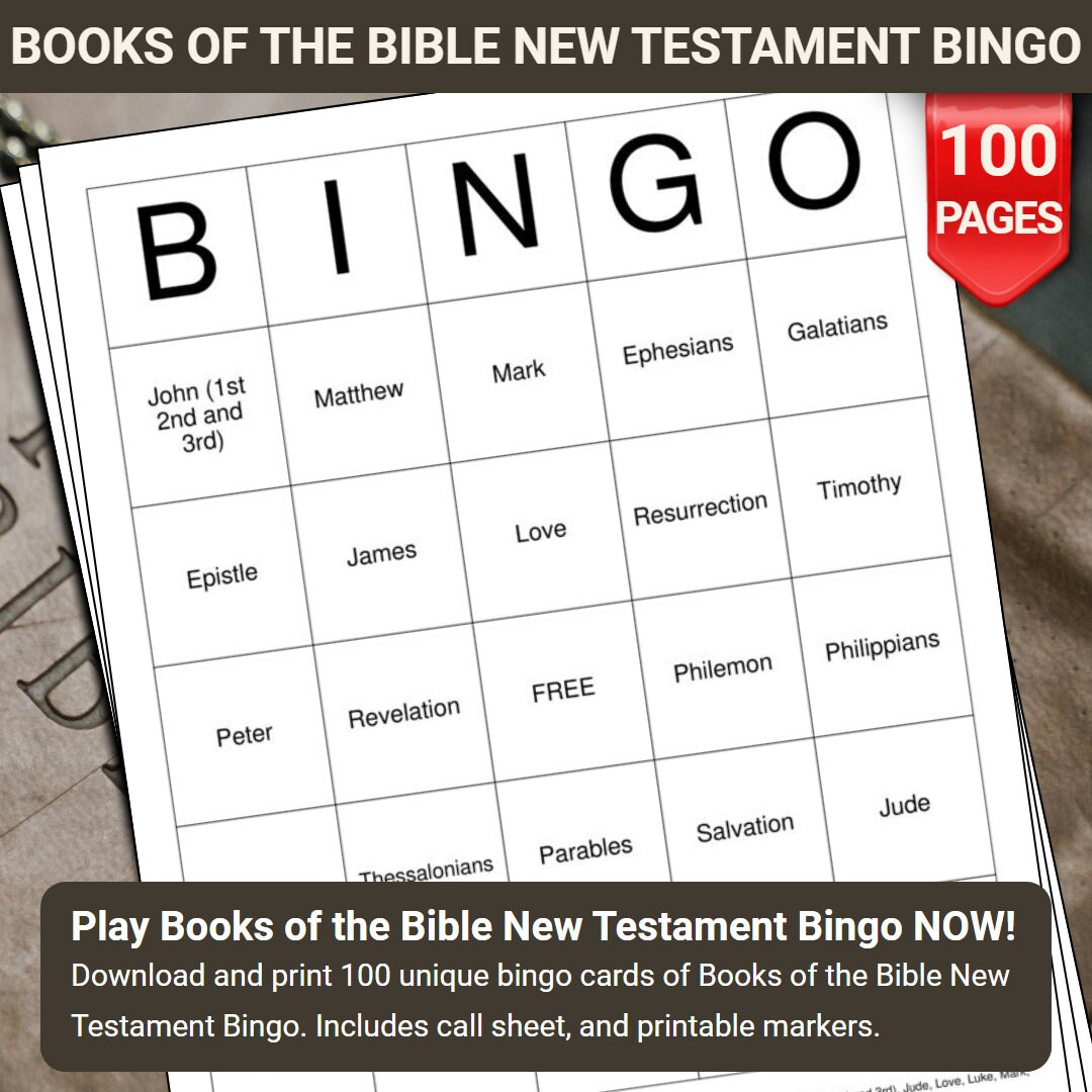 Books of the Bible New Testament Bingo Cards - 100 Pages to Download ...
