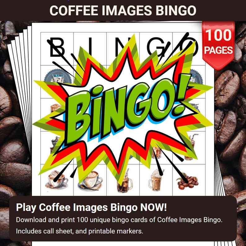 Coffee Images Bingo Cards - 100 Pages to Download and Print - Etsy