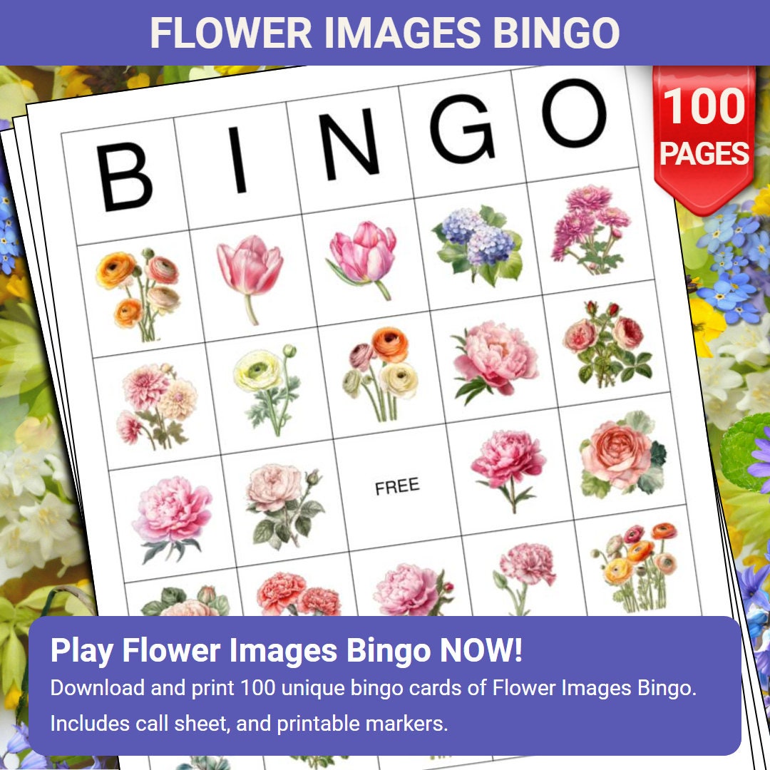 Flower Images Bingo Cards - 100 Pages to Download and Print - Etsy