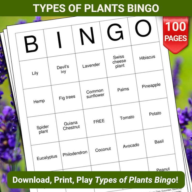 Types of Plants Bingo Cards - 100 Pages to Download and Print - Etsy