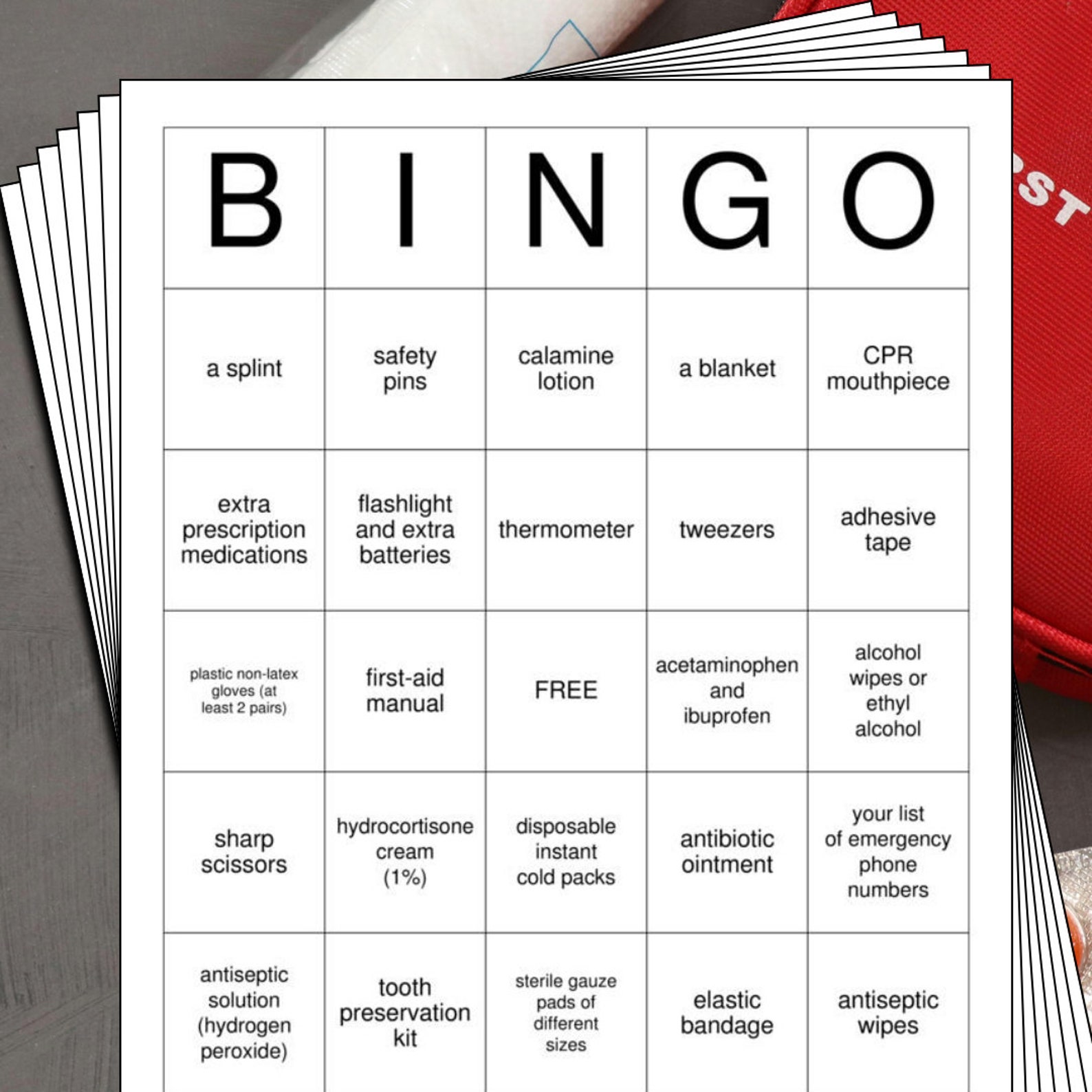 First Aid Kit Bingo Cards - 100 Pages to Download and Print - Etsy