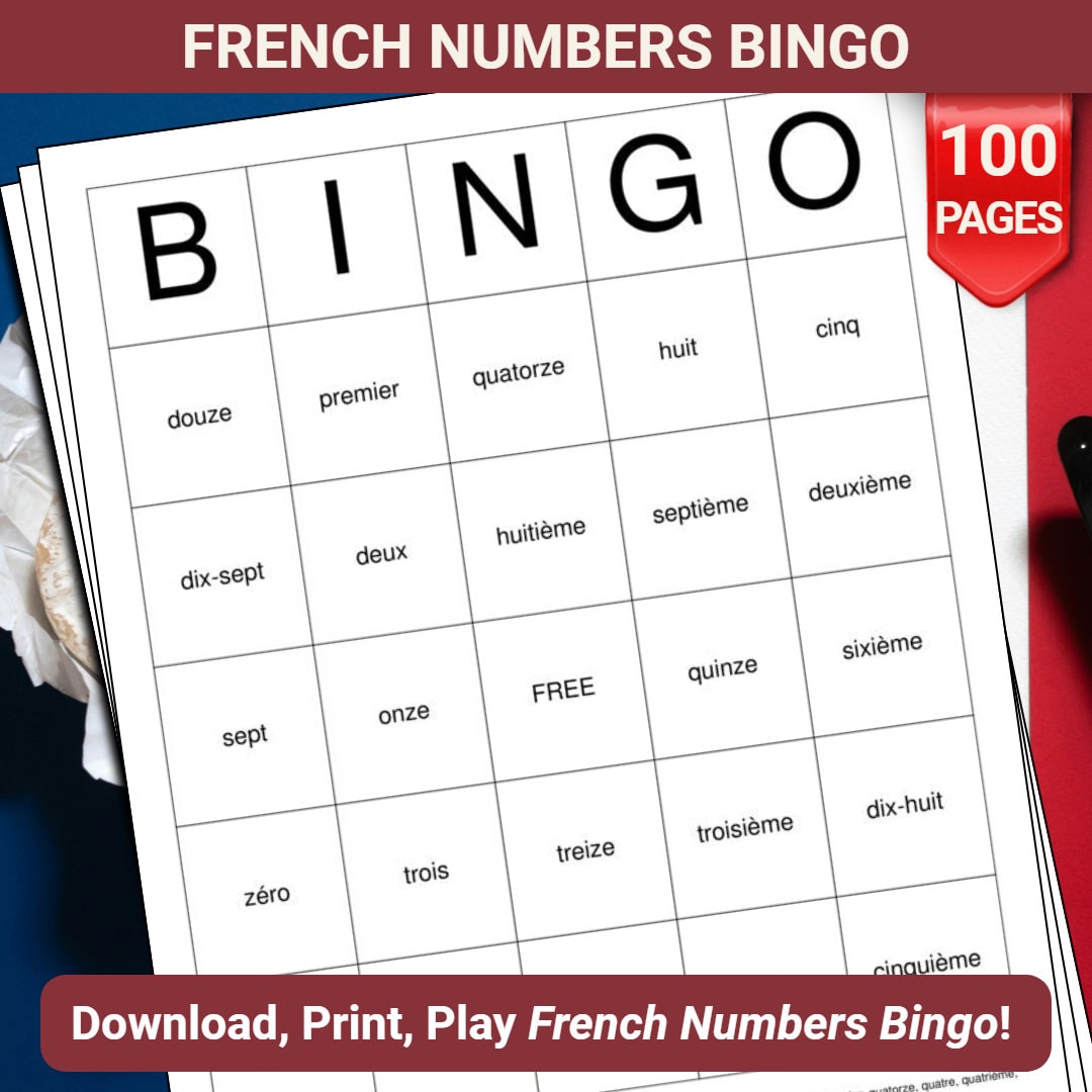 French Numbers Bingo Cards - 100 Pages to Download and Print - Etsy