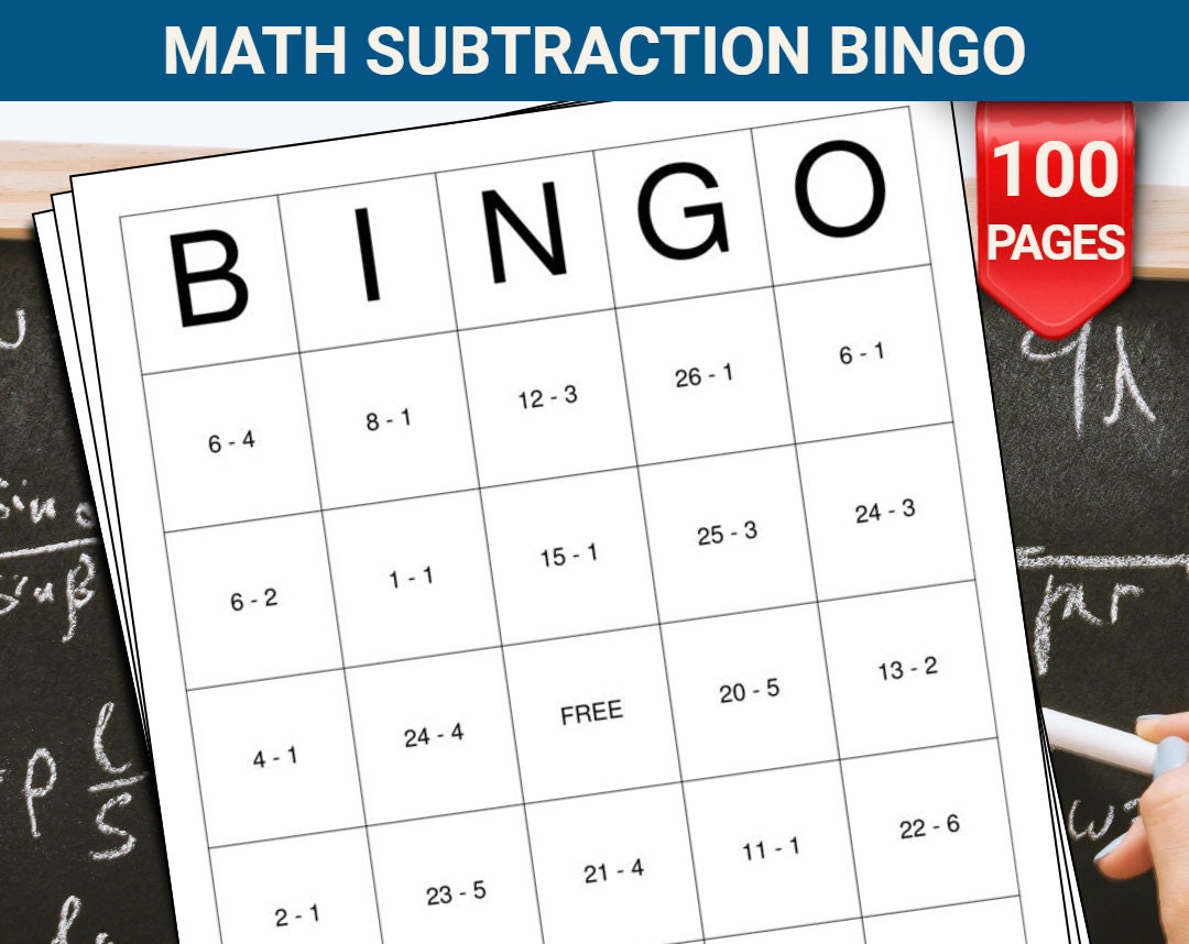 Math Subtraction Bingo Cards 100 Pages to Download and Print - Etsy