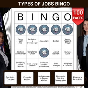 Types of Jobs Bingo Cards - 100 Pages to Download and Print - Etsy