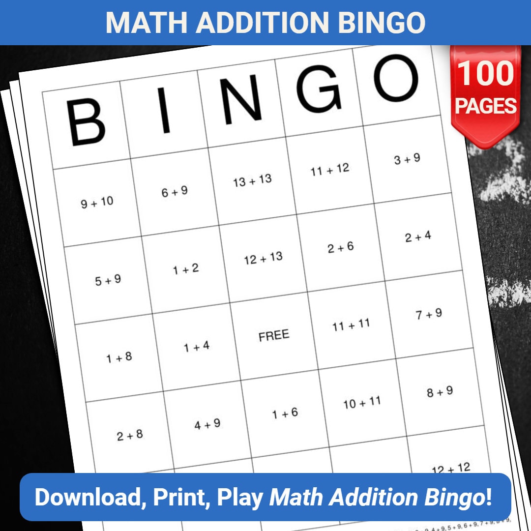Math Addition Bingo Cards - 100 Pages to Download and Print - Etsy