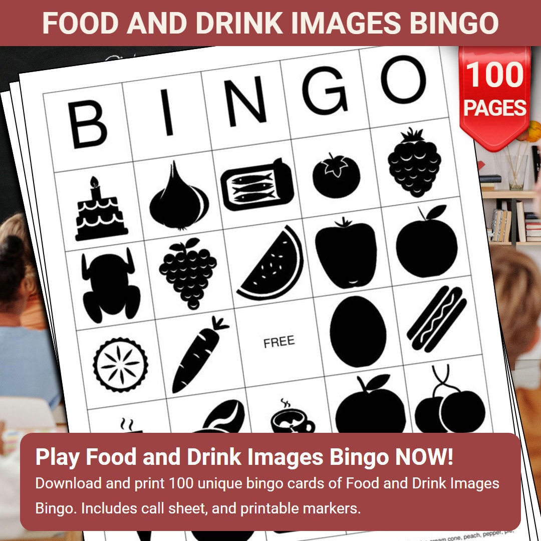 Food and Drink Images Bingo Cards - 100 Pages to Download and Print - Etsy