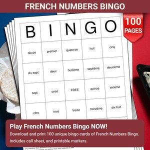 French Numbers Bingo Cards 100 Pages to Download and Print - Etsy
