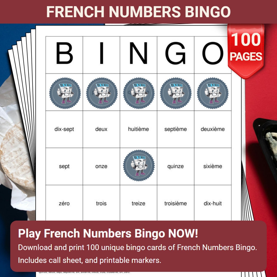 French Numbers Bingo Cards 100 Pages to Download and Print - Etsy