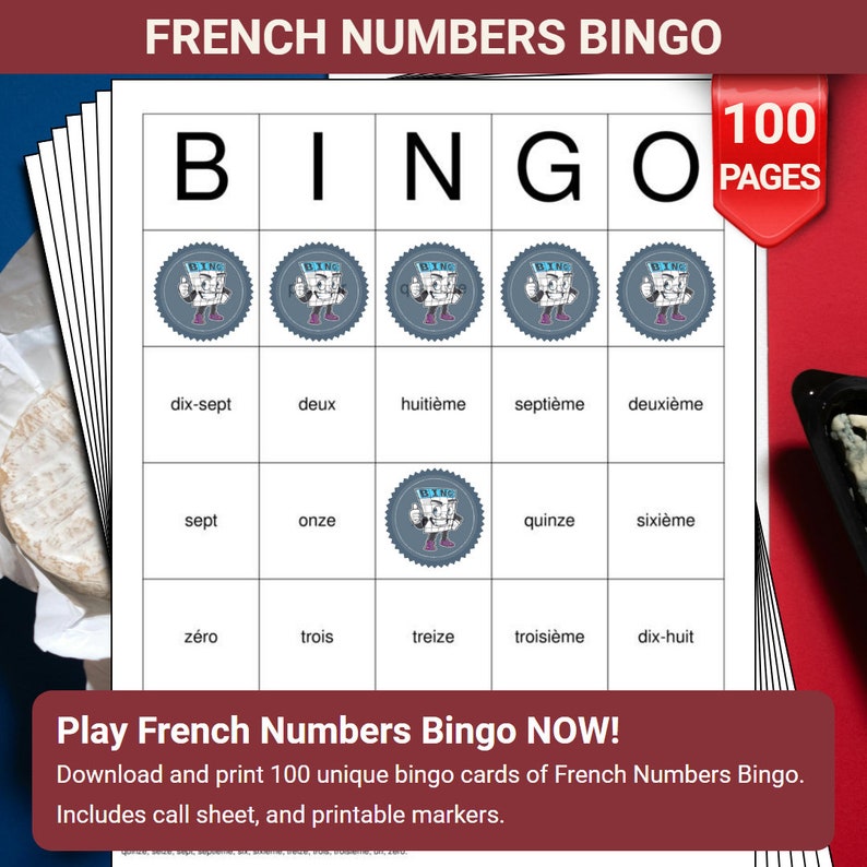 French Numbers Bingo Cards 100 Pages to Download and Print - Etsy