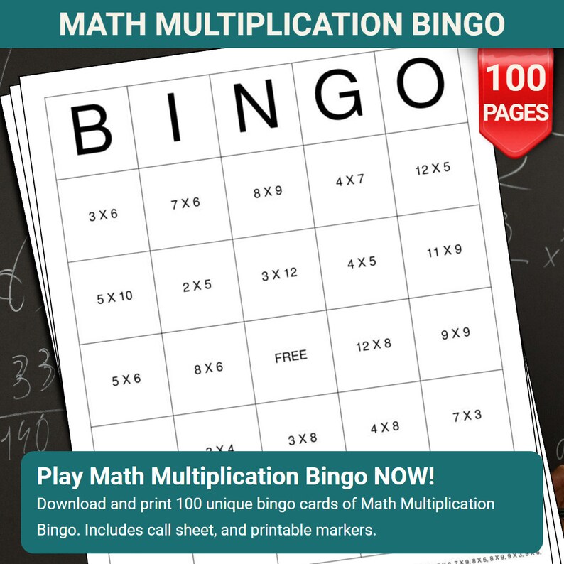 Math Multiplication Bingo Cards - 100 Pages to Download and Print - Etsy