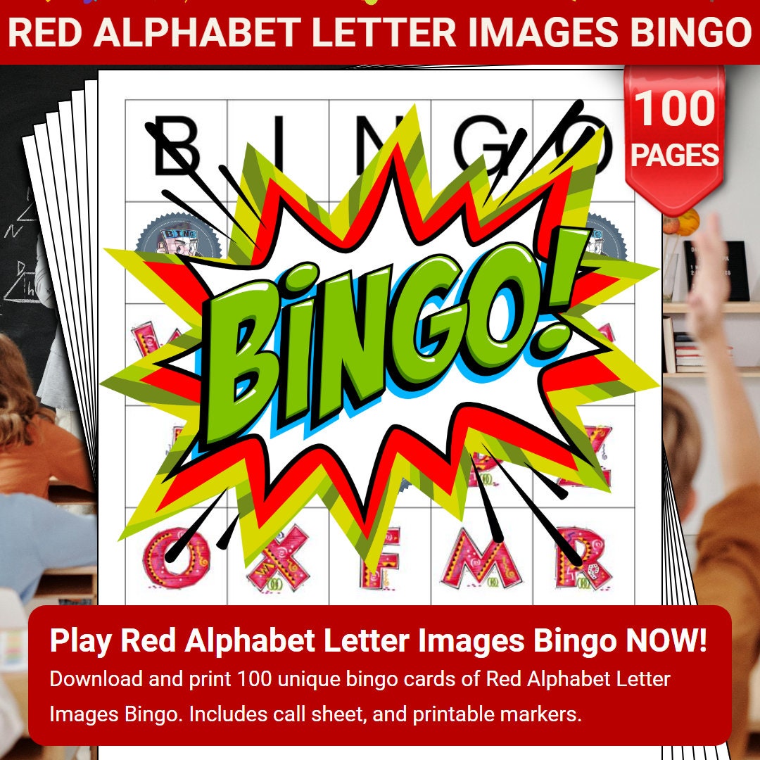 Red Alphabet Letter Images Bingo Cards 100 Pages to Download and Print ...