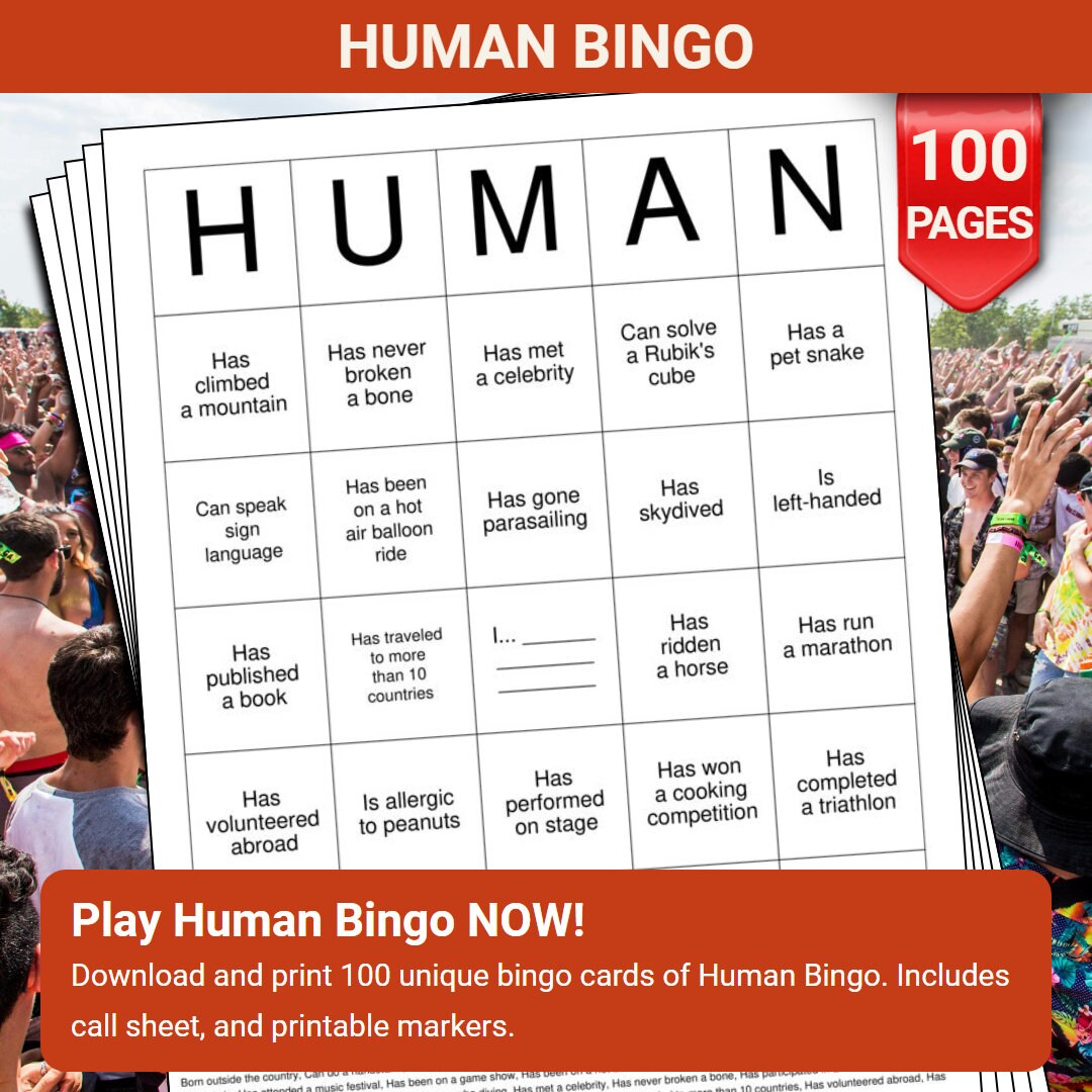 Human Bingo Cards - 100 Pages to Download and Print - Etsy
