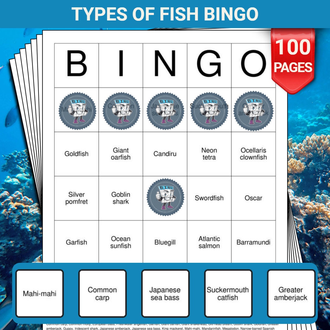 Types of Fish Bingo Cards 100 Pages to Download and Print - Etsy