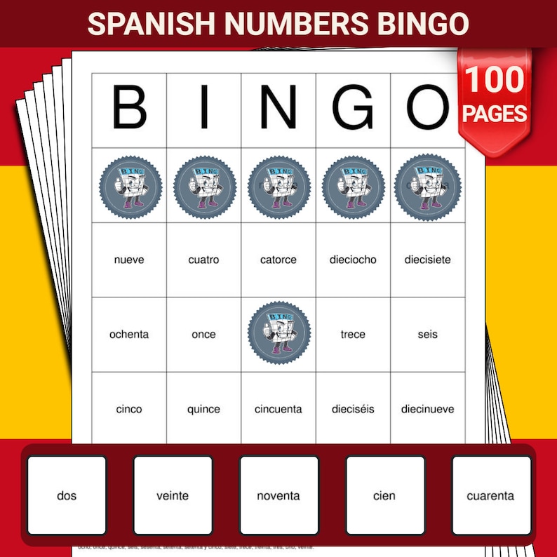 Spanish Numbers Bingo Cards - 100 Pages to Download and Print - Etsy