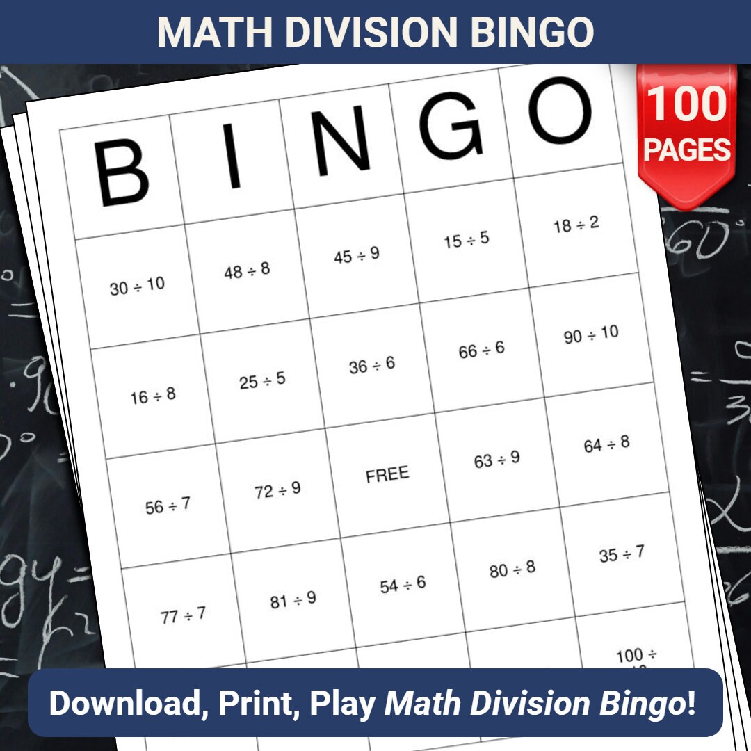 Math Division Bingo Cards - 100 Pages to Download and Print - Etsy