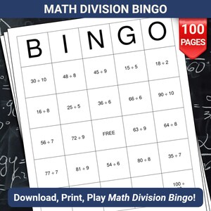 Math Division Bingo Cards - 100 Pages to Download and Print - Etsy