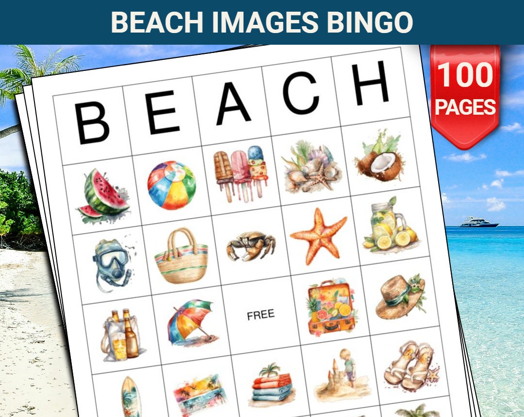 Beach Images Bingo Cards 100 Pages to Download and Print - Etsy