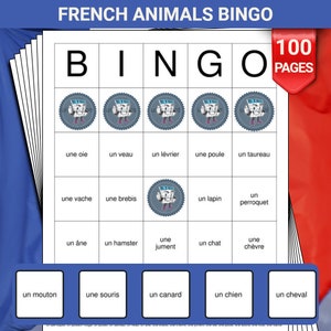 French Animals Bingo Cards - 100 Pages to Download and Print - Etsy