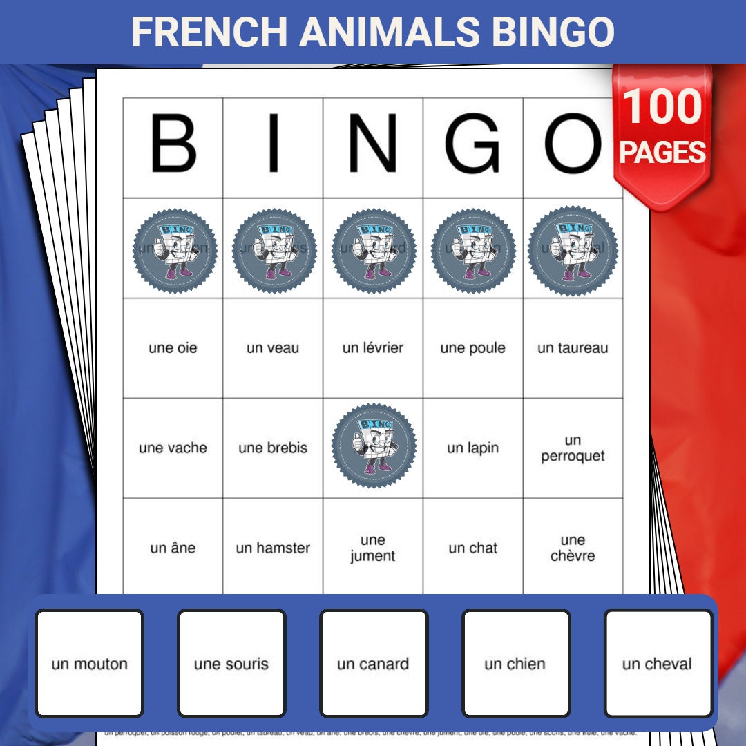 French Animals Bingo Cards - 100 Pages to Download and Print - Etsy