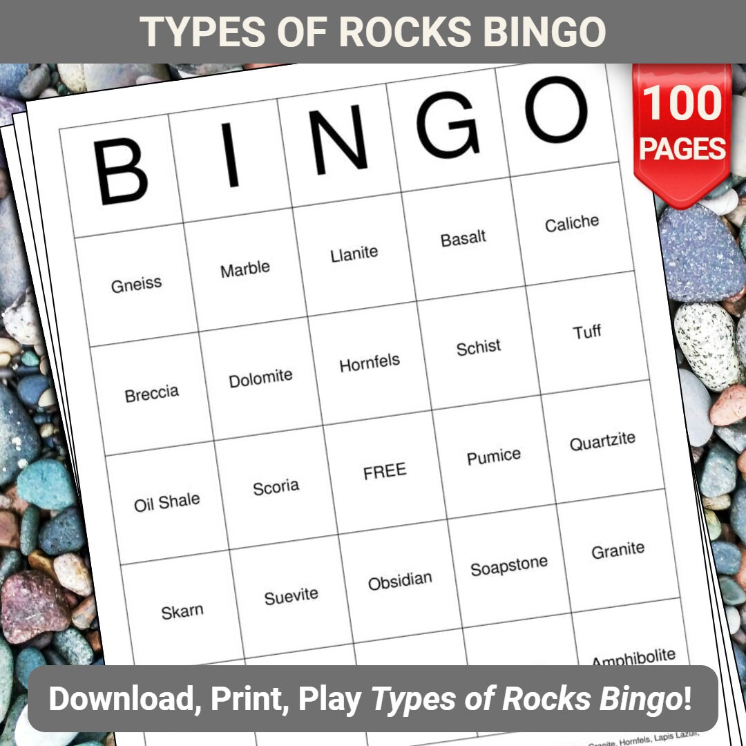 Types of Rocks Bingo Cards - 100 Pages to Download and Print - Etsy