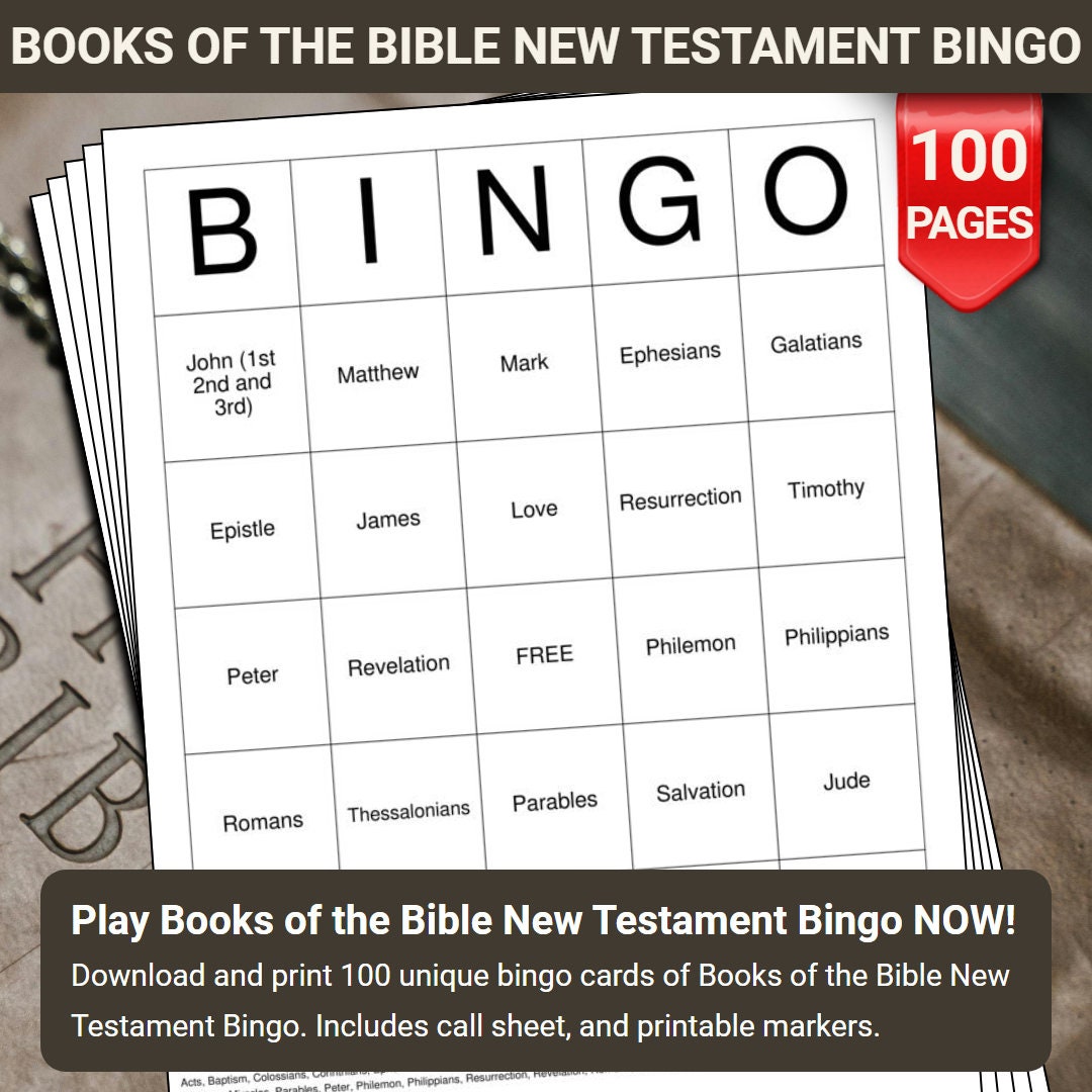 Books of the Bible New Testament Bingo Cards - 100 Pages to Download ...