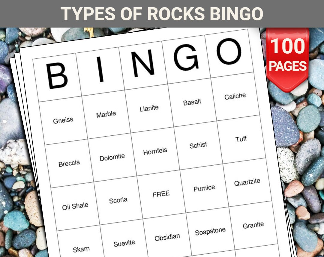 Types of Rocks Bingo Cards 100 Pages to Download and Print - Etsy