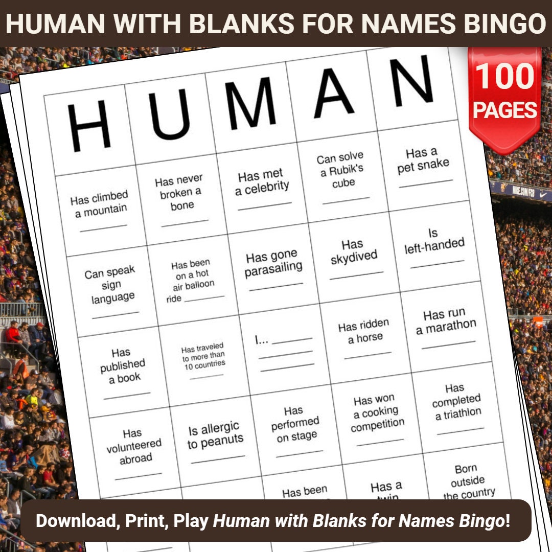 Human With Blanks for Names Bingo Cards - 100 Pages to Download and ...