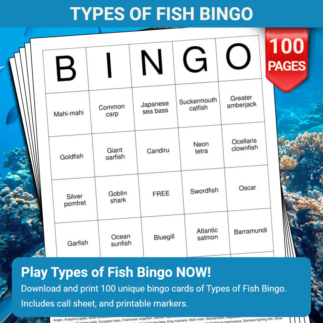 Types of Fish Bingo Cards 100 Pages to Download and Print - Etsy
