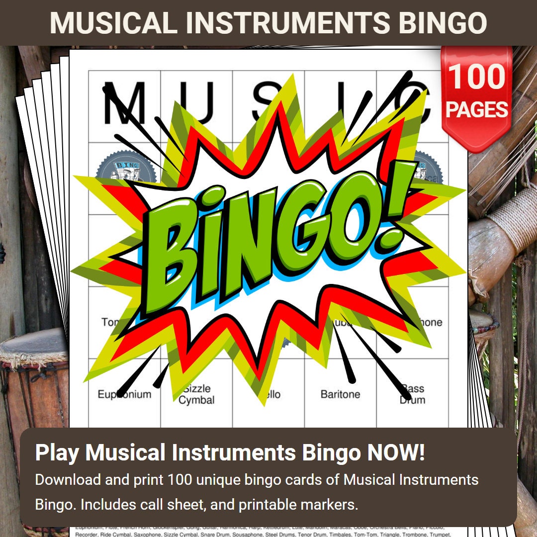 Musical Instruments Bingo Cards - 100 Pages to Download and Print - Etsy