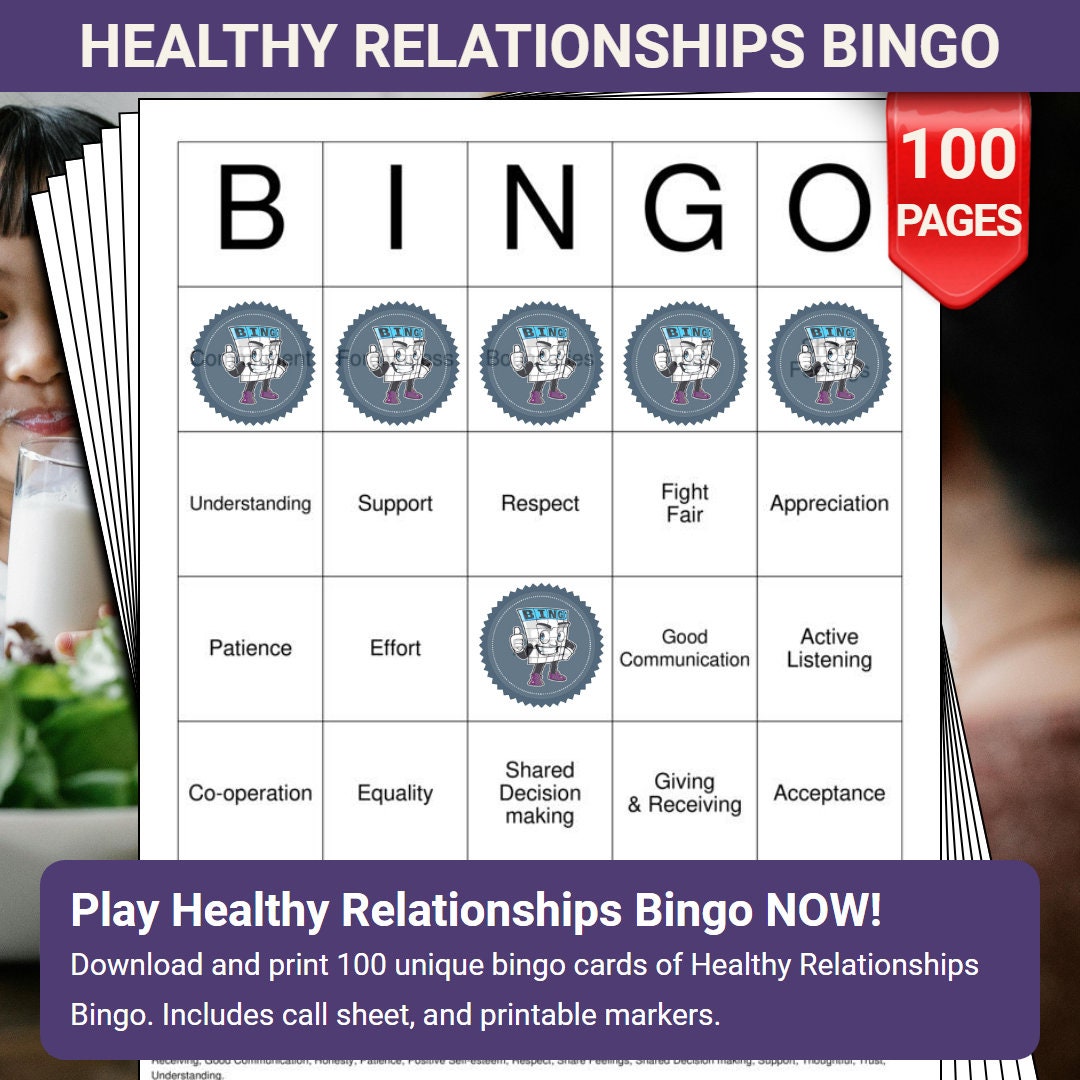 Healthy Relationships Bingo Cards 100 Pages to Download and Print - Etsy