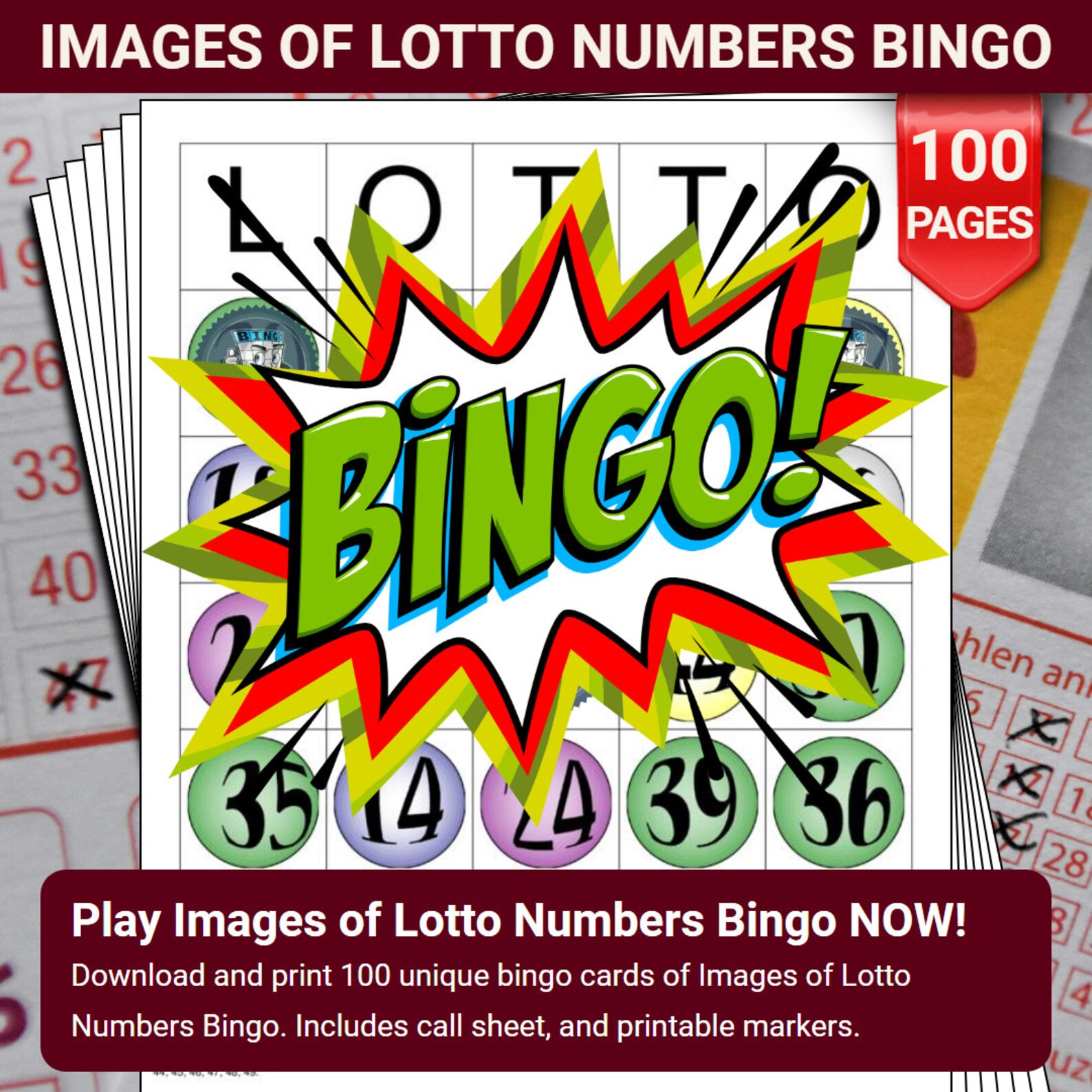Images of Lotto Numbers Bingo Cards - 100 Pages to Download and Print ...