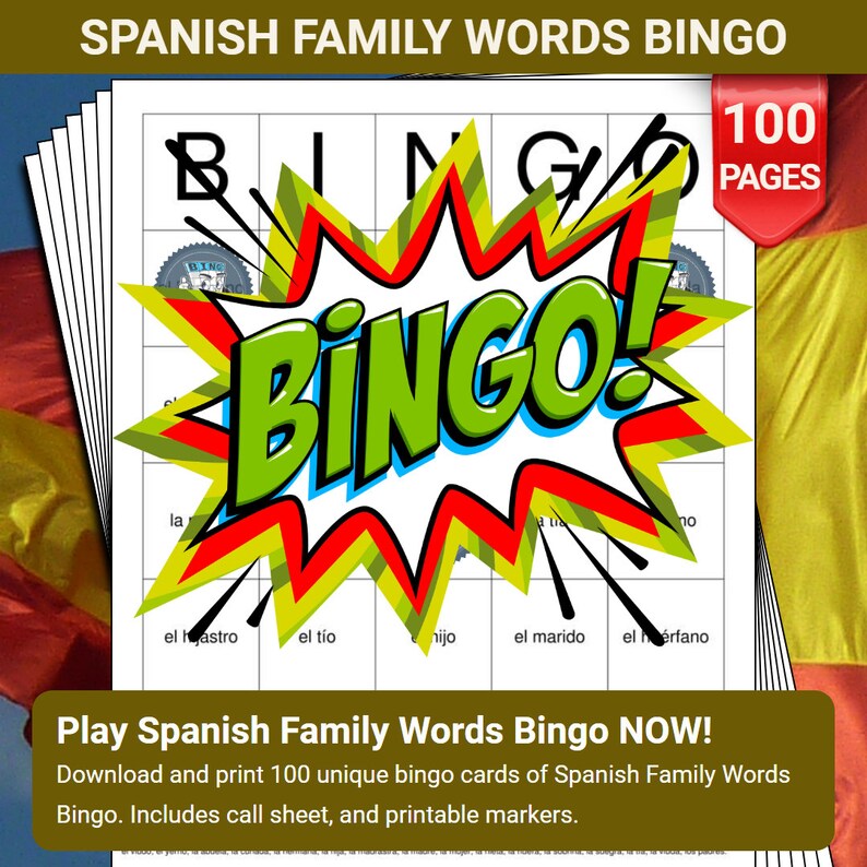 Spanish Family Words Bingo Cards - 100 Pages to Download and Print - Etsy