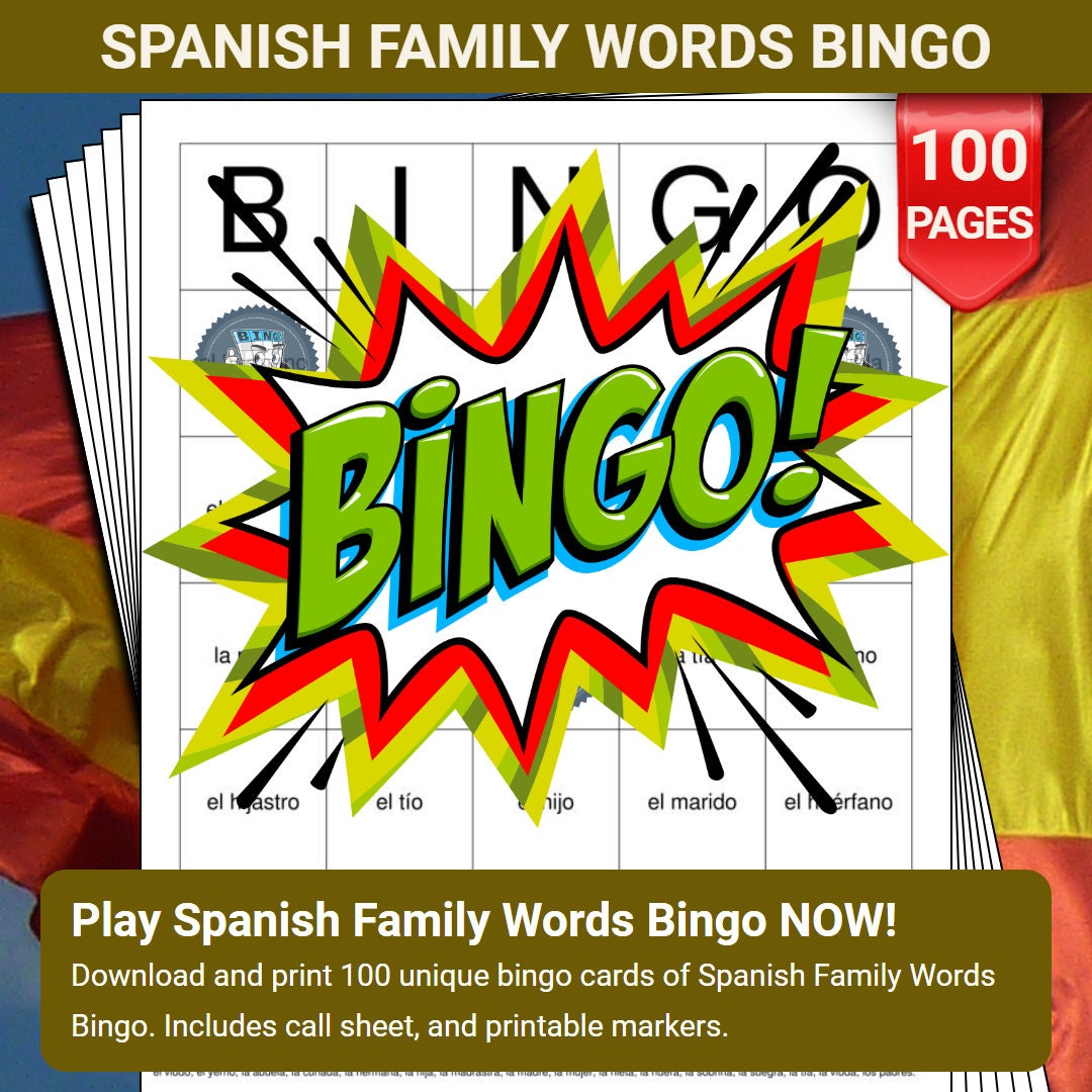 Spanish Family Words Bingo Cards - 100 Pages to Download and Print - Etsy