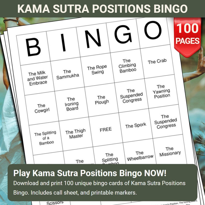 Kama Sutra Positions Bingo Cards 100 Pages to Download and Print - Etsy