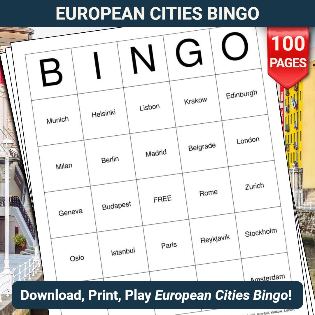 European Cities Bingo Cards - 100 Pages to Download and Print - Etsy