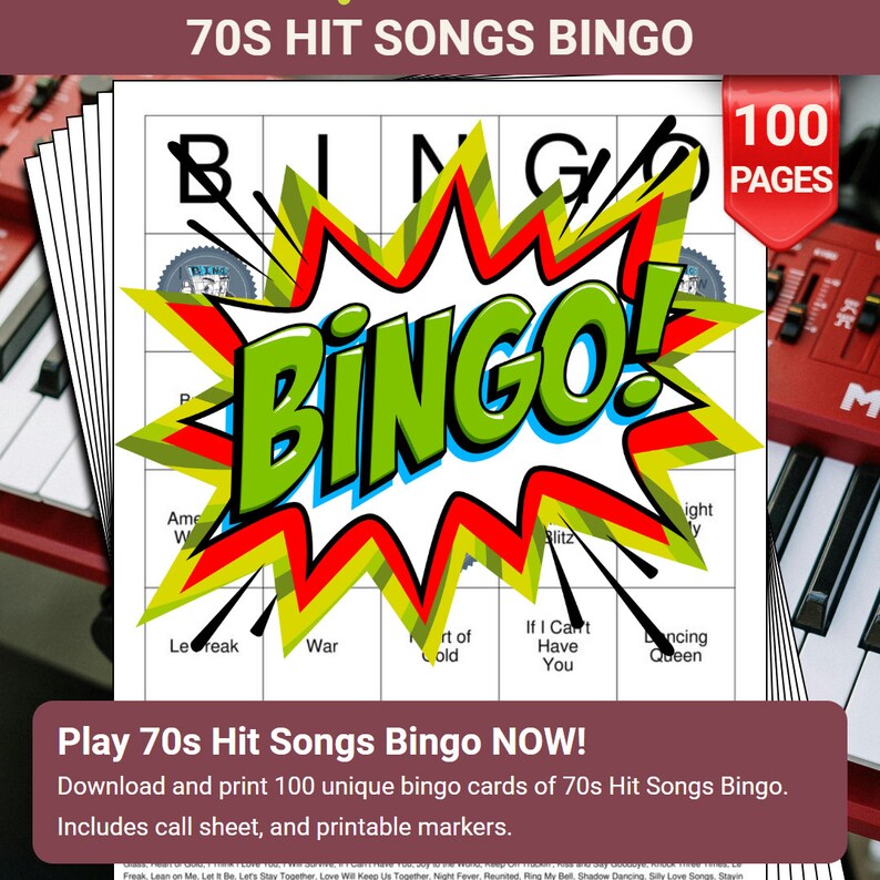 70s Hit Songs Bingo Cards - 100 Pages to Download and Print - Etsy