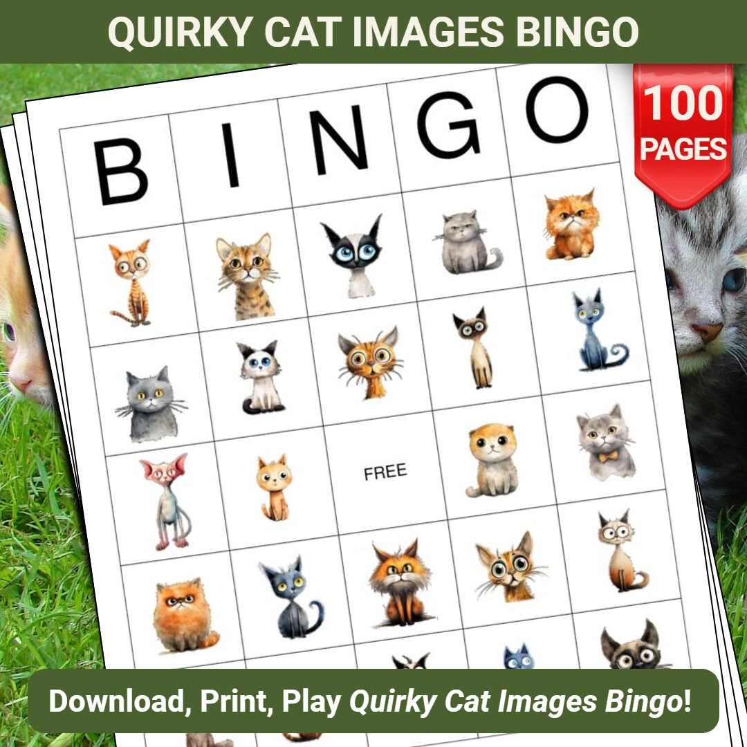 Quirky Cat Images Bingo Cards - 100 Pages to Download and Print - Etsy
