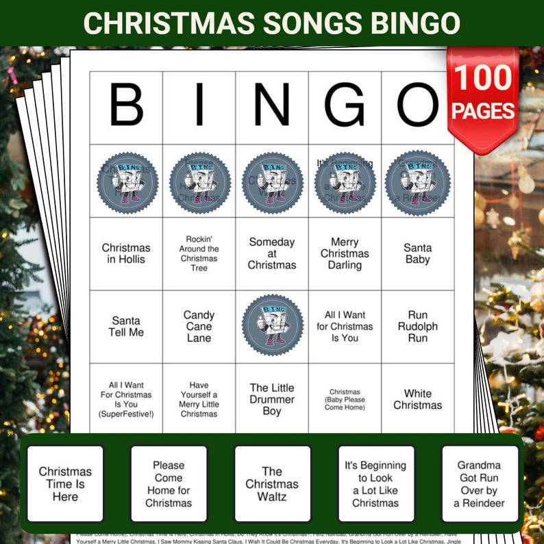 Christmas Songs Bingo Cards - 100 Pages to Download and Print - Etsy