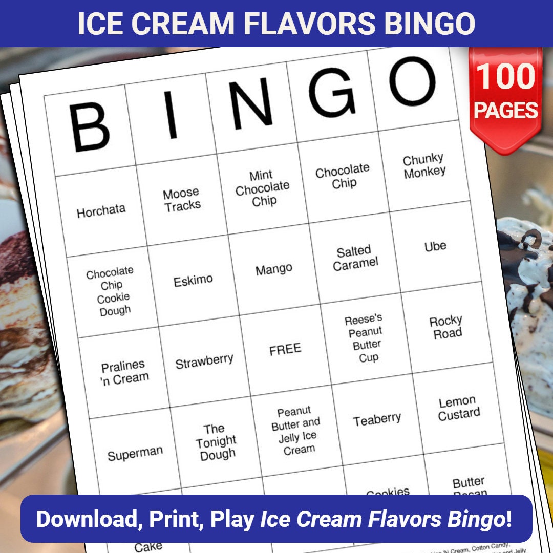 Ice Cream Flavors Bingo Cards - 100 Pages to Download and Print - Etsy