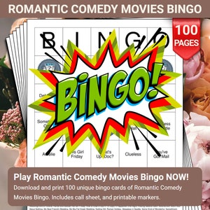 Romantic Comedy Movies Bingo Cards - 100 Pages to Download and Print - Etsy