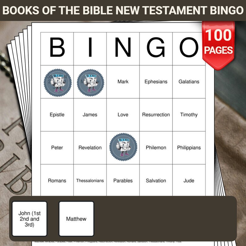 Books of the Bible New Testament Bingo Cards - 100 Pages to Download ...