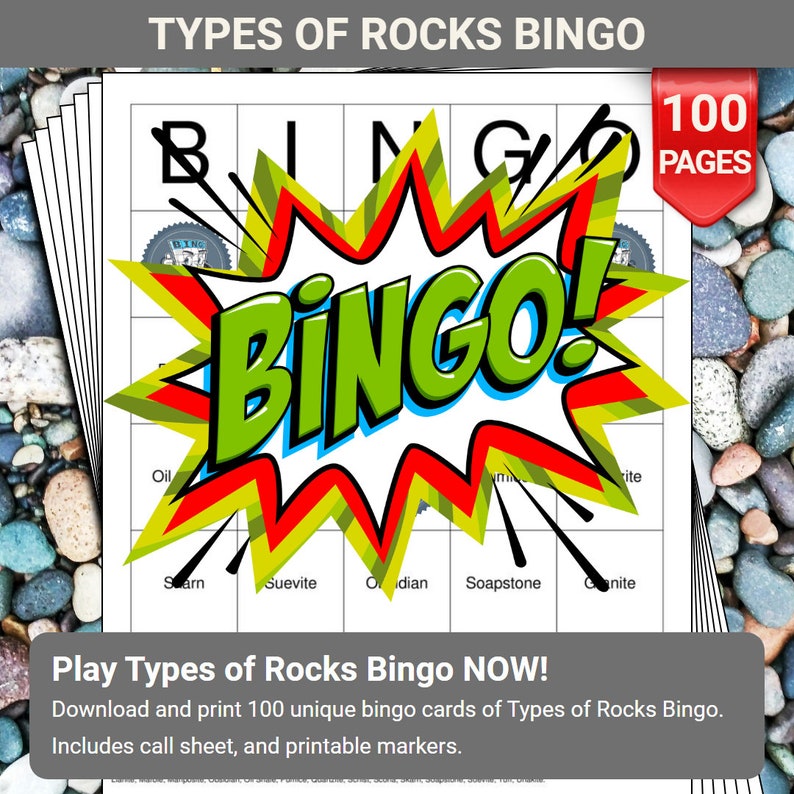 Types of Rocks Bingo Cards - 100 Pages to Download and Print - Etsy