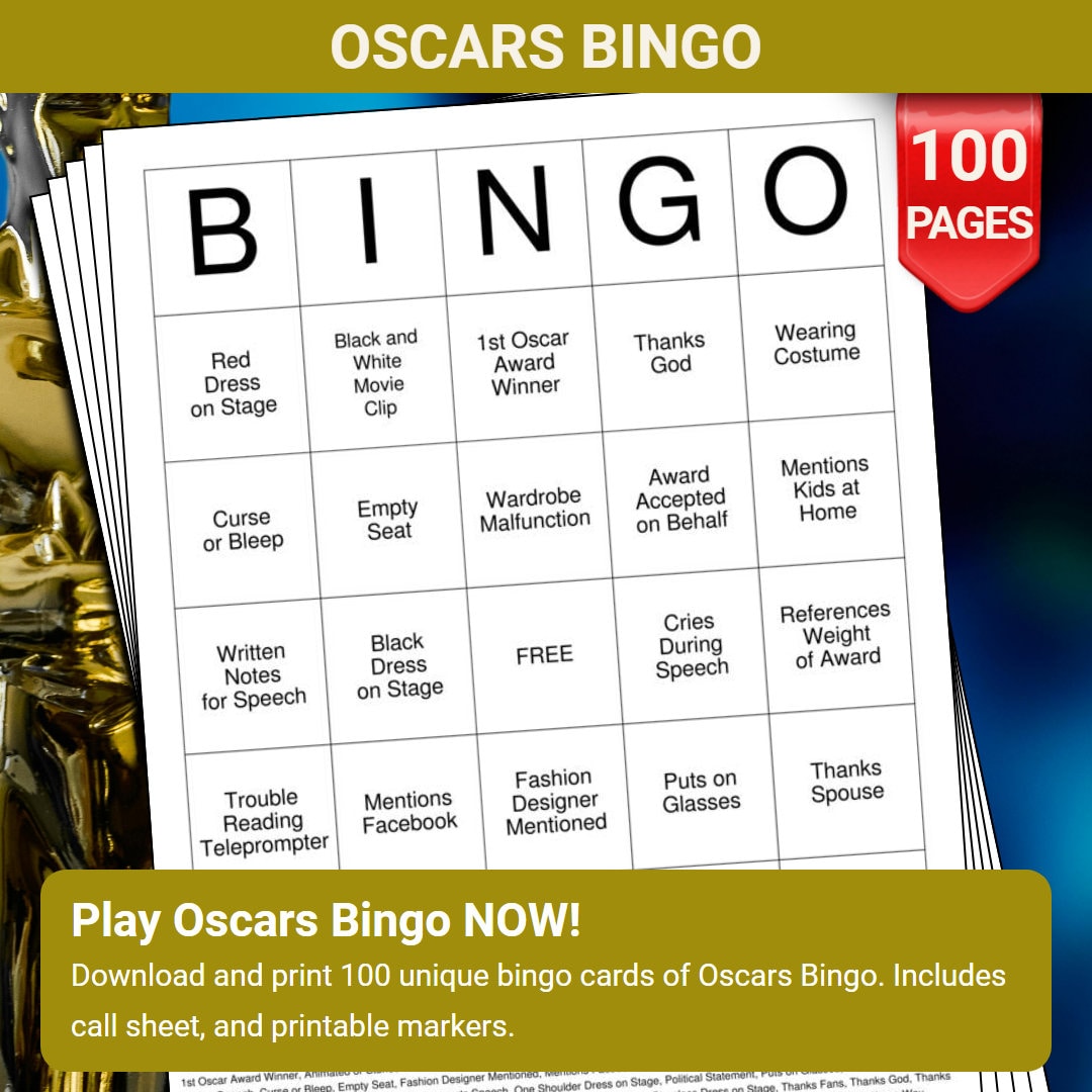Oscars Bingo Cards 100 Pages to Download and Print - Etsy
